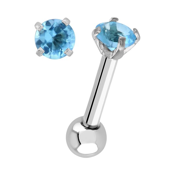 1.2mm Aqua Jewel Tragus Bar, Crystal Piercing Jewellery