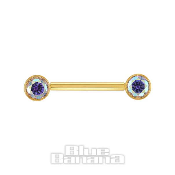 Blue Banana Plasma Gold Threadless Nipple Bar (Aurora Borealis) | Blue ...