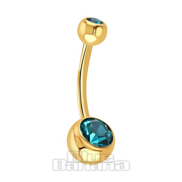 Blue Banana Plasma Gold 1.6Mm Internally Threaded Double Jewelled Navel ...