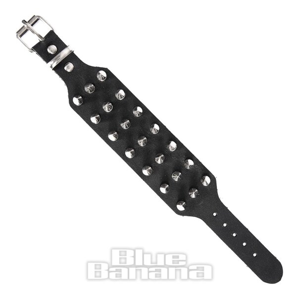 Blue Banana 3 Row Silver Spike Wristband (Black-Silver) | Blue Banana