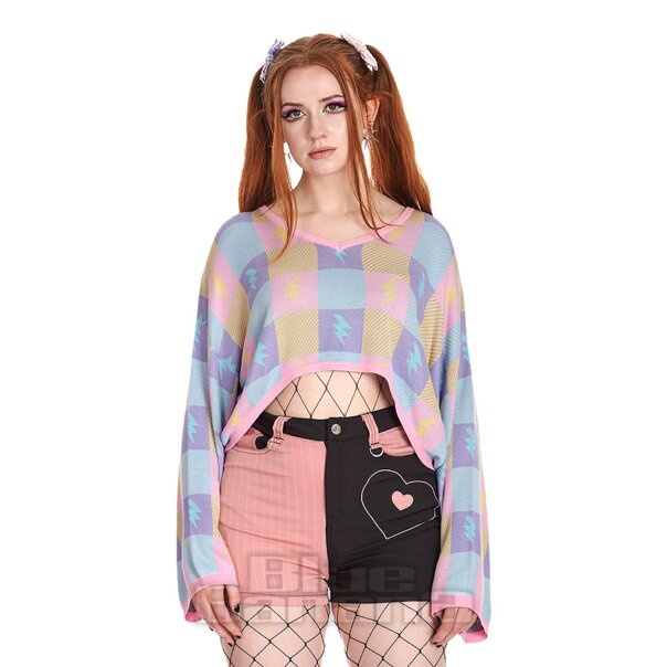 Banned Multicoloured Pastel Check Jumper | Alternative Sweaters