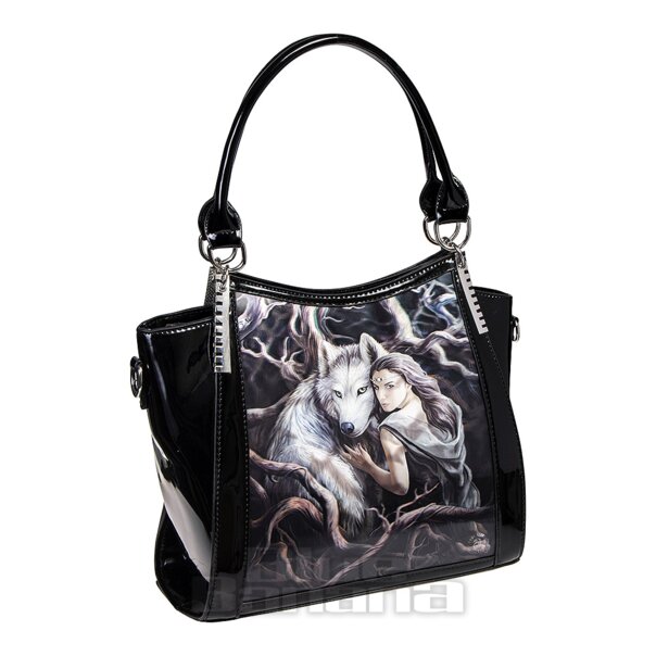 Anne Stokes Soul Bond 3D Black Handbag, Fantasy Wolf Bag