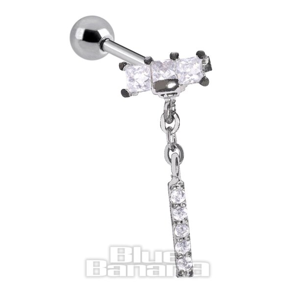 Blue Banana Bow Drop Silver Tragus Stud, Piercing Jewellery