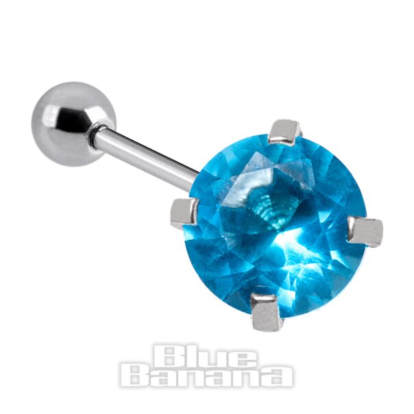 1.2mm Aqua Jewel Tragus Bar, Crystal Piercing Jewellery