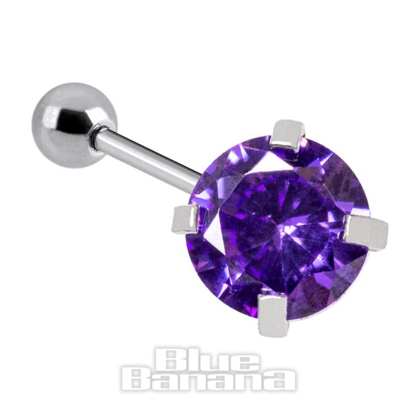 1.2mm Amethyst Jewel Tragus Bar, Crystal Piercing Jewellery