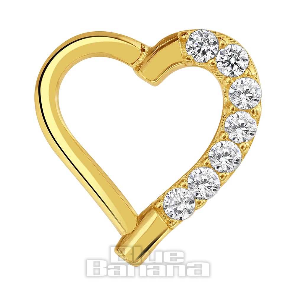 Blue Banana 14K Gold 1.2 x 8mm Left Cubic Zirconia Heart Hinged Segment ...