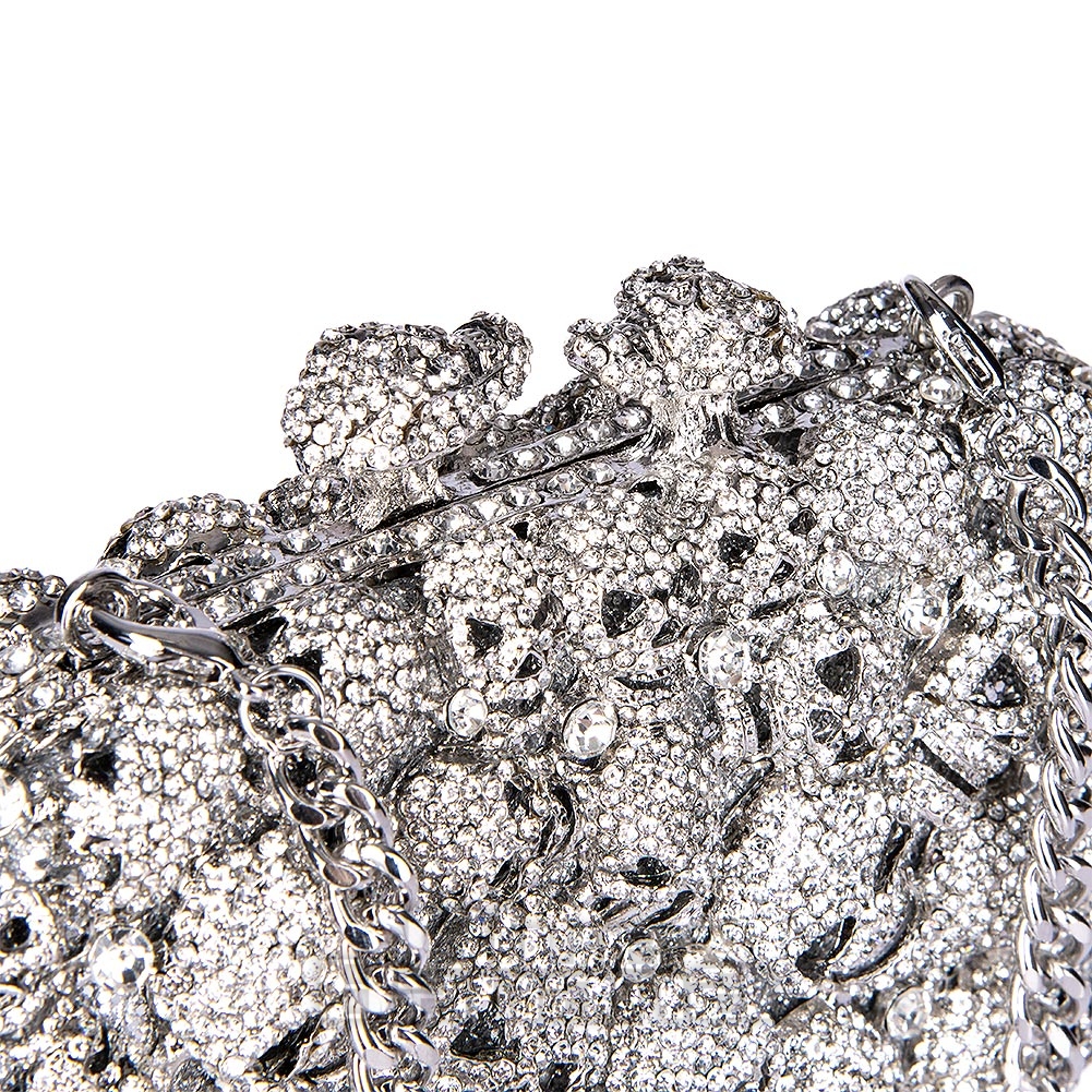 Blue Banana Silver Crystal Encrusted Skulls Handbag - Gothic Skull Bag