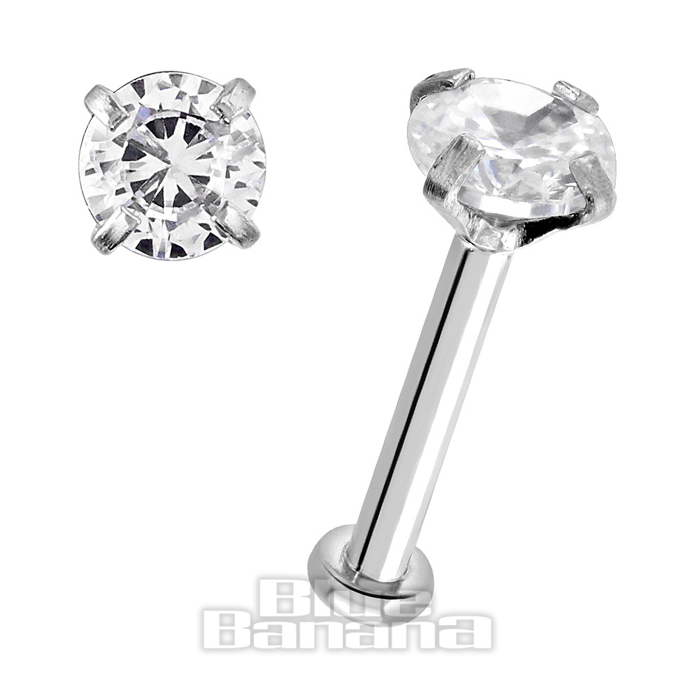 3mm Crystal Jewel Labret, Internally Threaded Piercing Bar