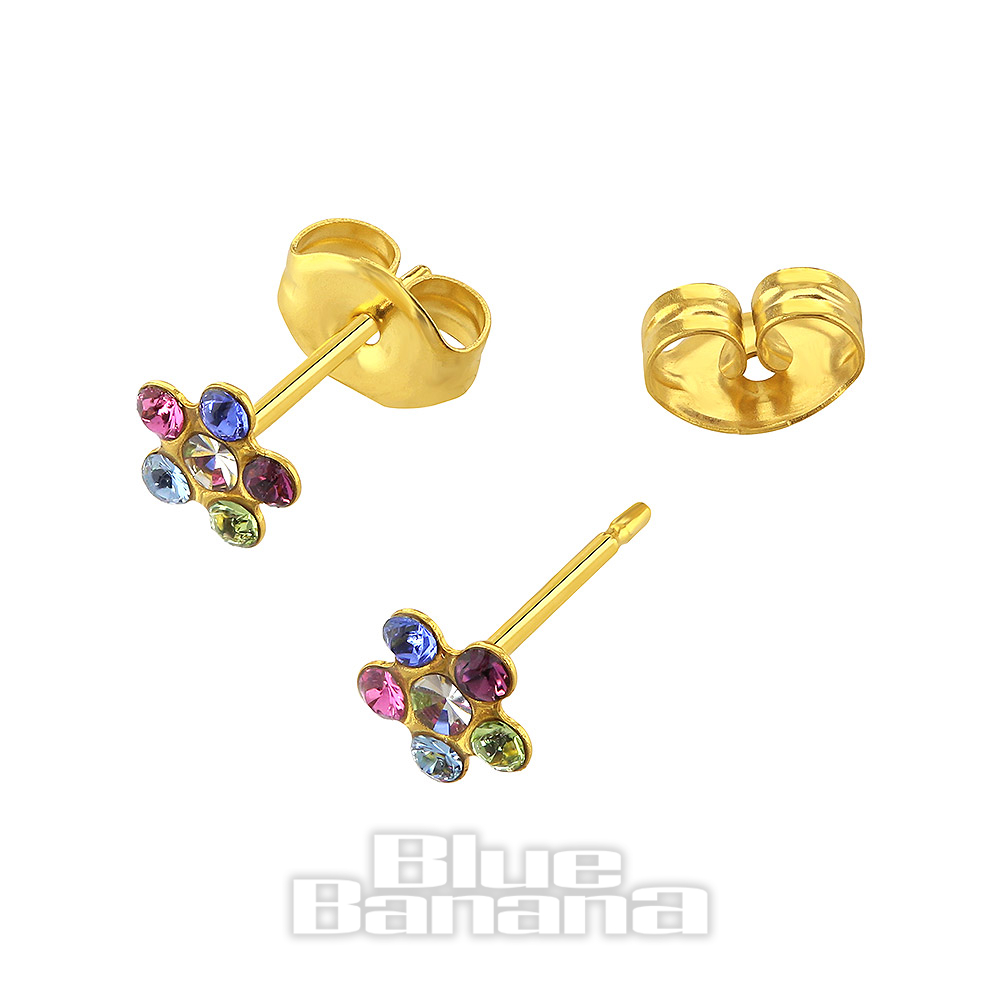 Studex Gold Plated Rainbow Daisy Earrings | Ear Piercing Studs