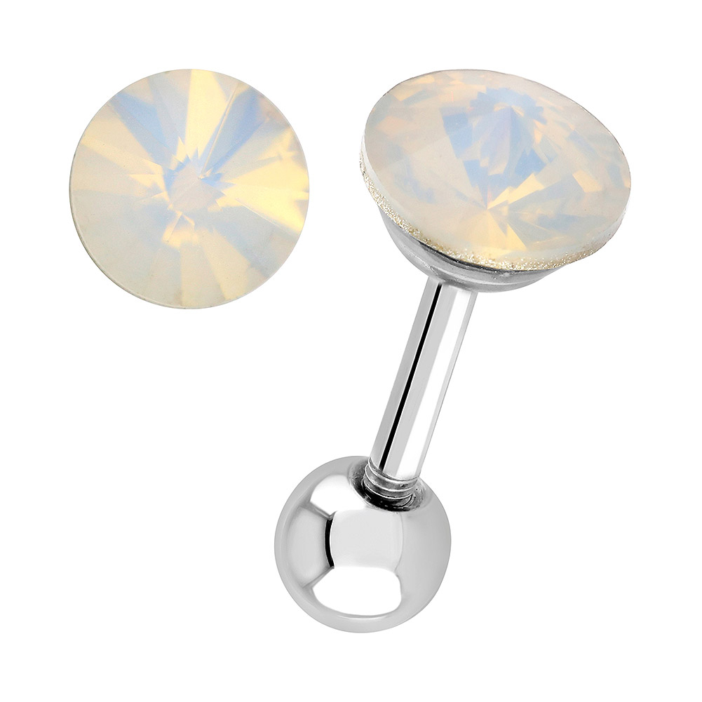 Blue Banana Surgical Steel 1.2mm White Opal Crystal Tragus Bar
