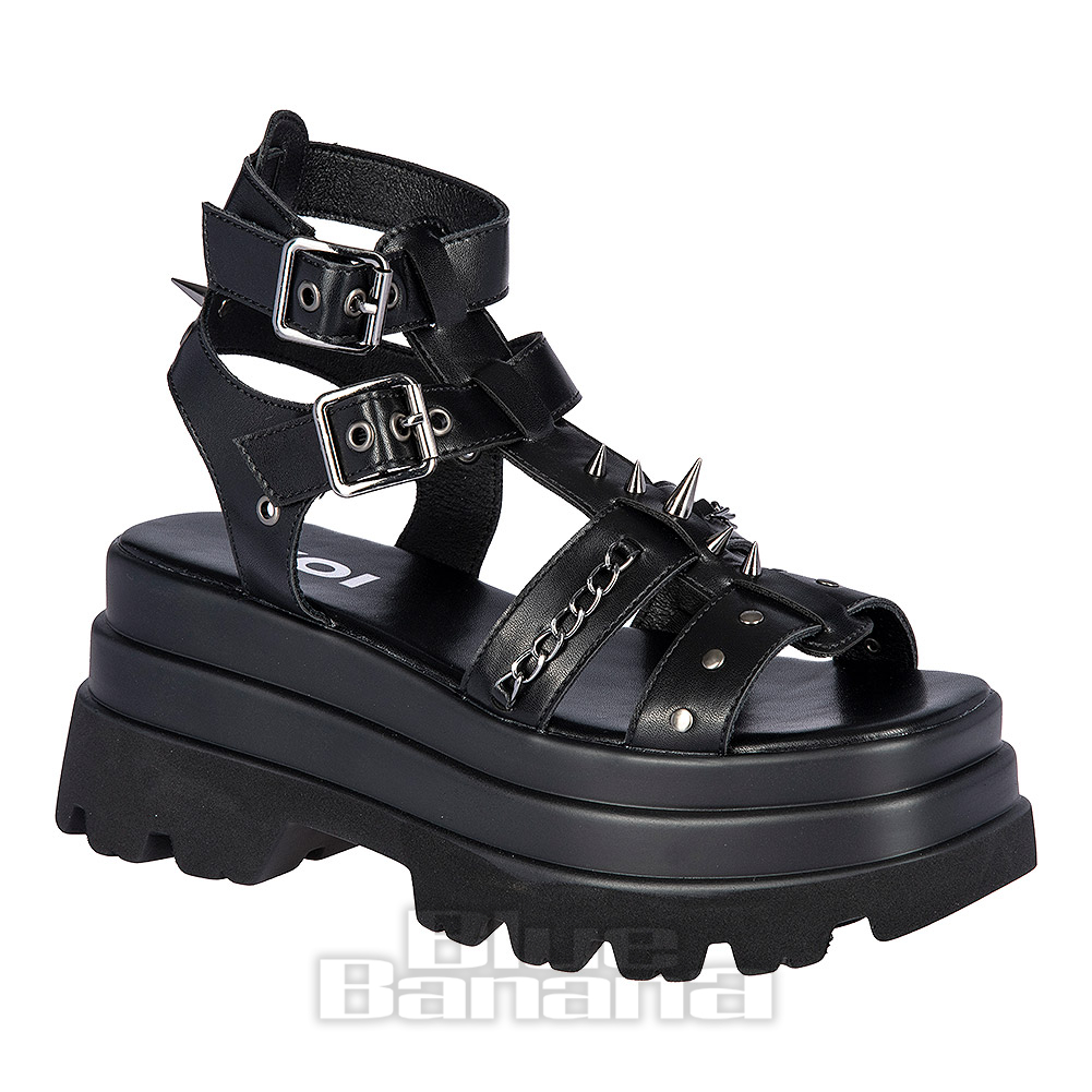 Koi Divine Destruction Chunky Spiked Black Sandals | Gothic Shoes