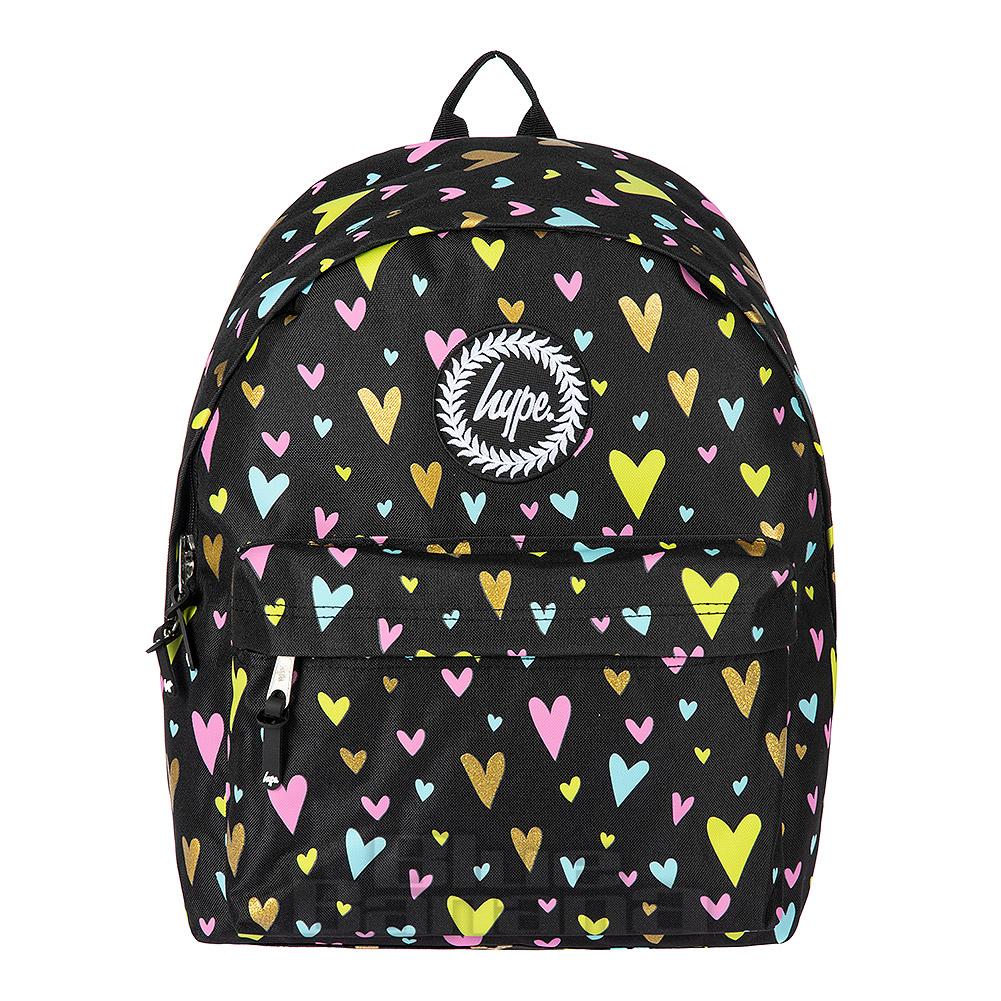 Hype Heart Gold Glitter Overlay Multicoloured Backpack | School Rucksack