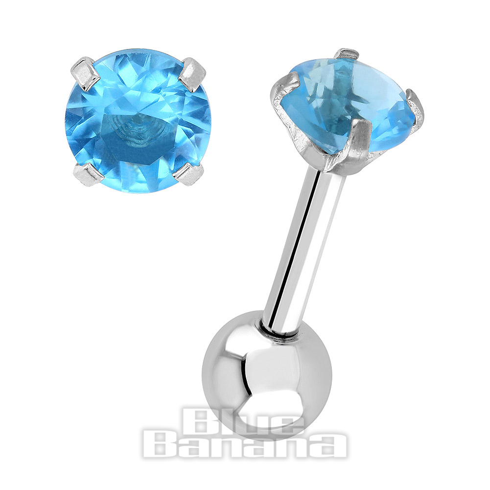 Surgical Steel Aqua Gem Gem Tragus Bar, Piercing Cartilage Jewellery