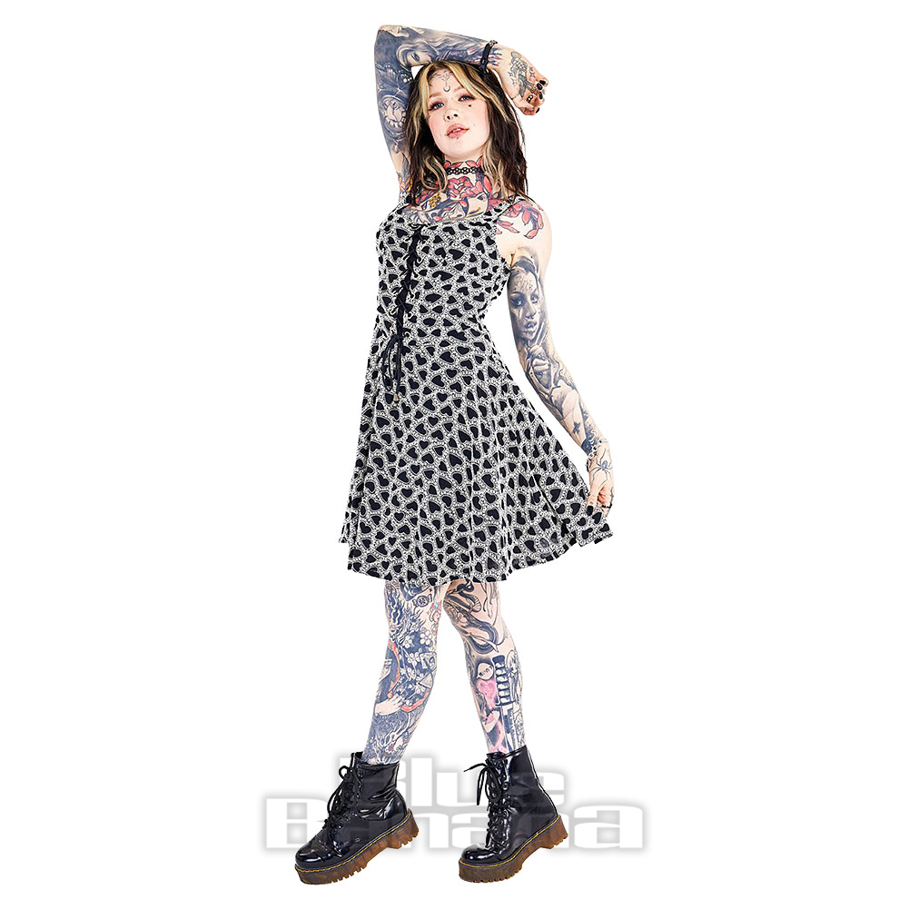 Jawbreaker Checkered Heart Corset Dress (Black/White) | Blue Banana