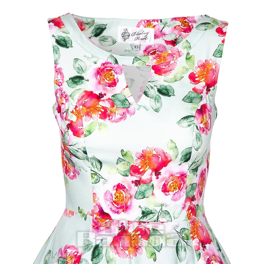 Bleeding Heart Floral Green/Pink Strap Dress | Women's Spring Dresses