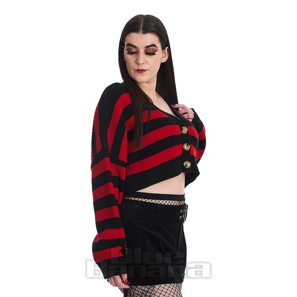 Banned Naenia Red Black Stripe Cardigan | Alternative Sweater