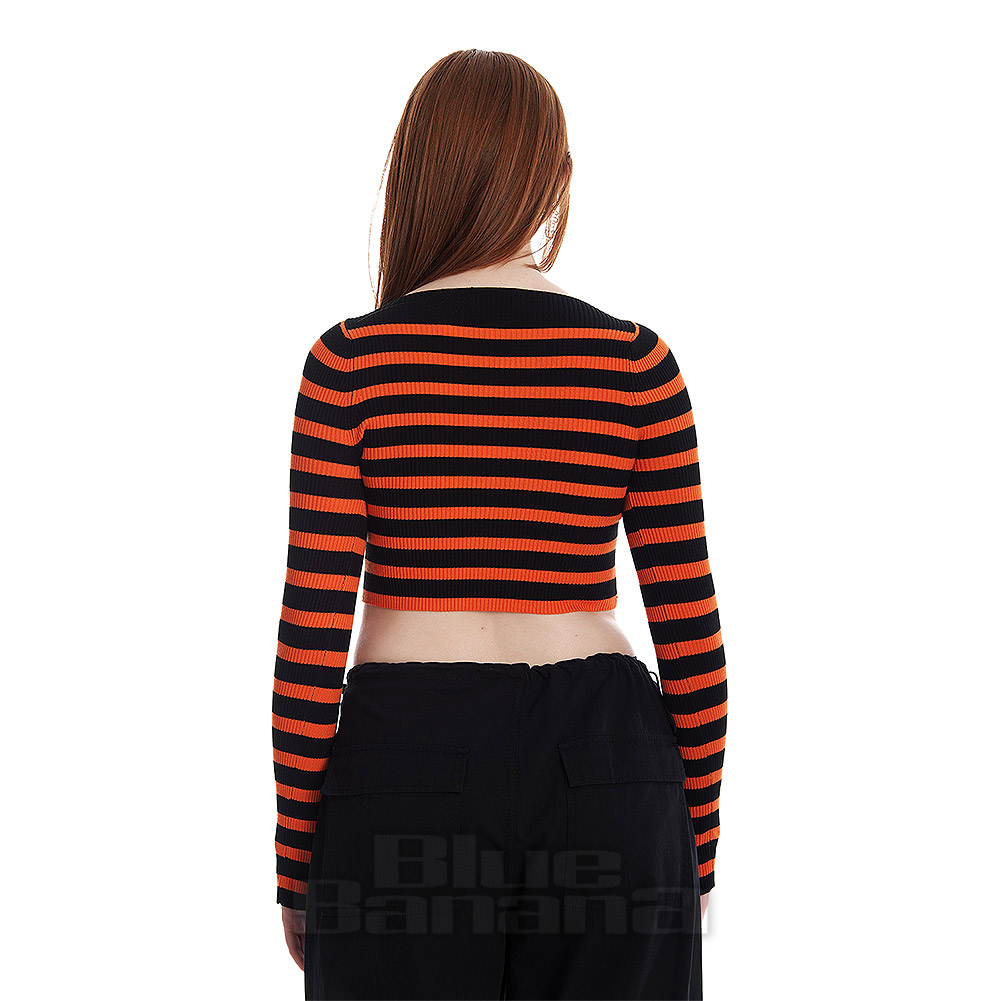Banned Frances Orange Black Striped Jumper | Stripey Top