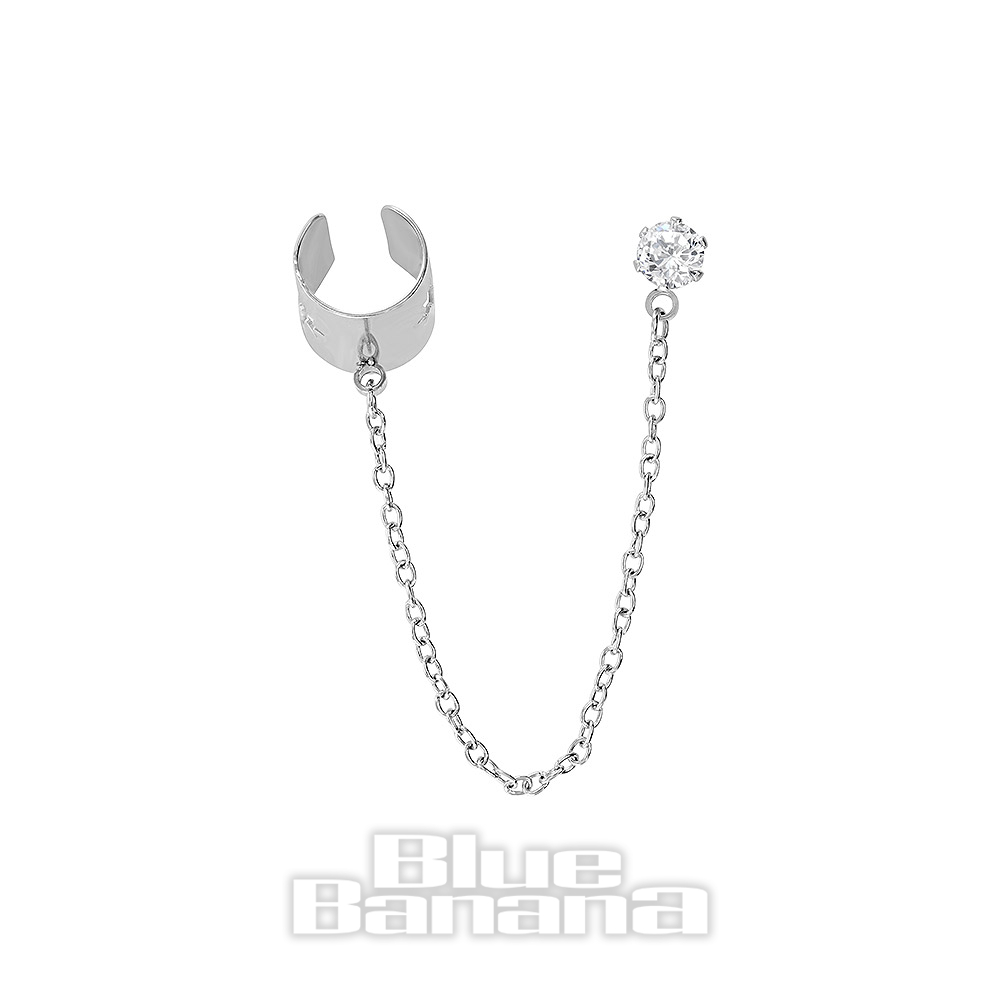 Blue Banana Surgical Steel Crystal Round Cuff Ear Chain (Silver)| Body ...