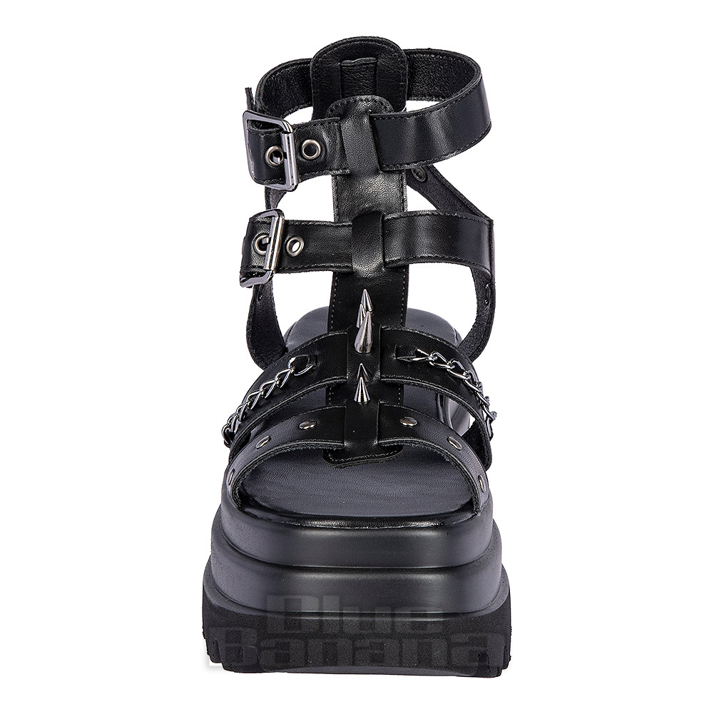 Koi Divine Destruction Chunky Spiked Black Sandals | Gothic Shoes