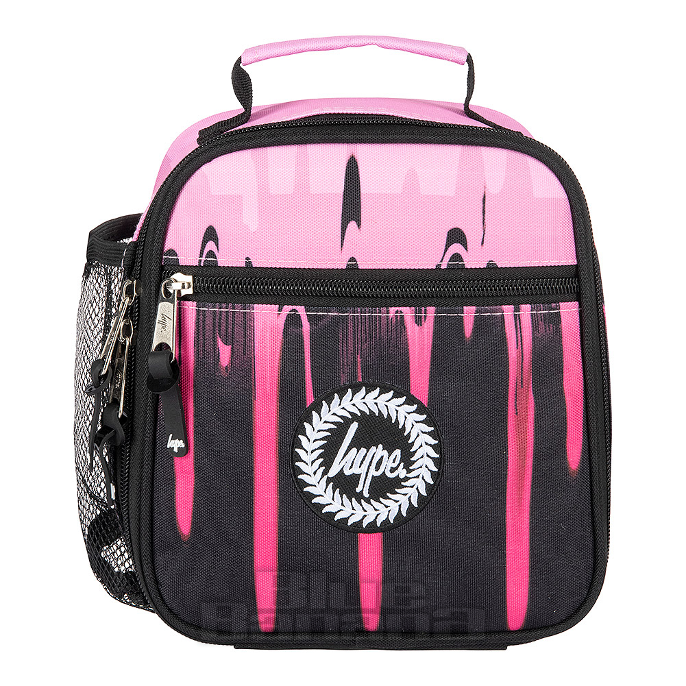 Hype Pink/Black Drips Lunch Box | Black School Bag