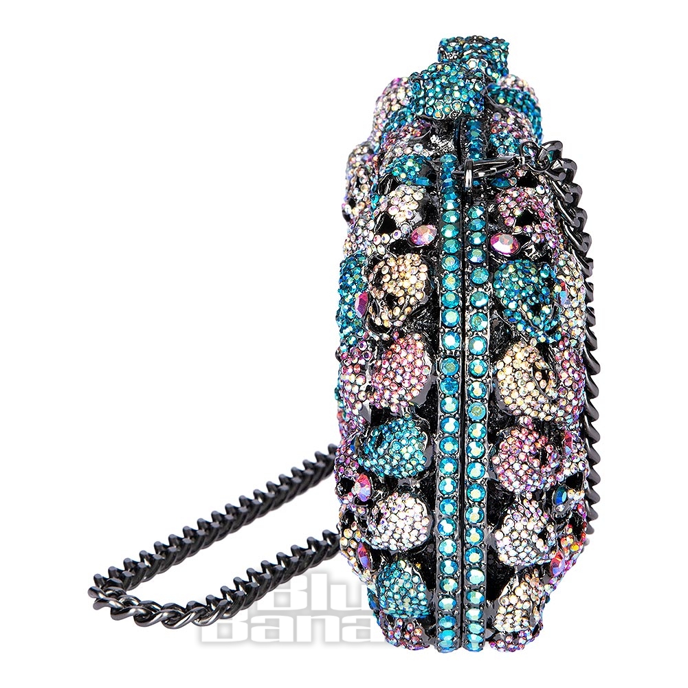 Blue Banana Multicoloured Crystal Encrusted Skulls Handbag | Gothic ...