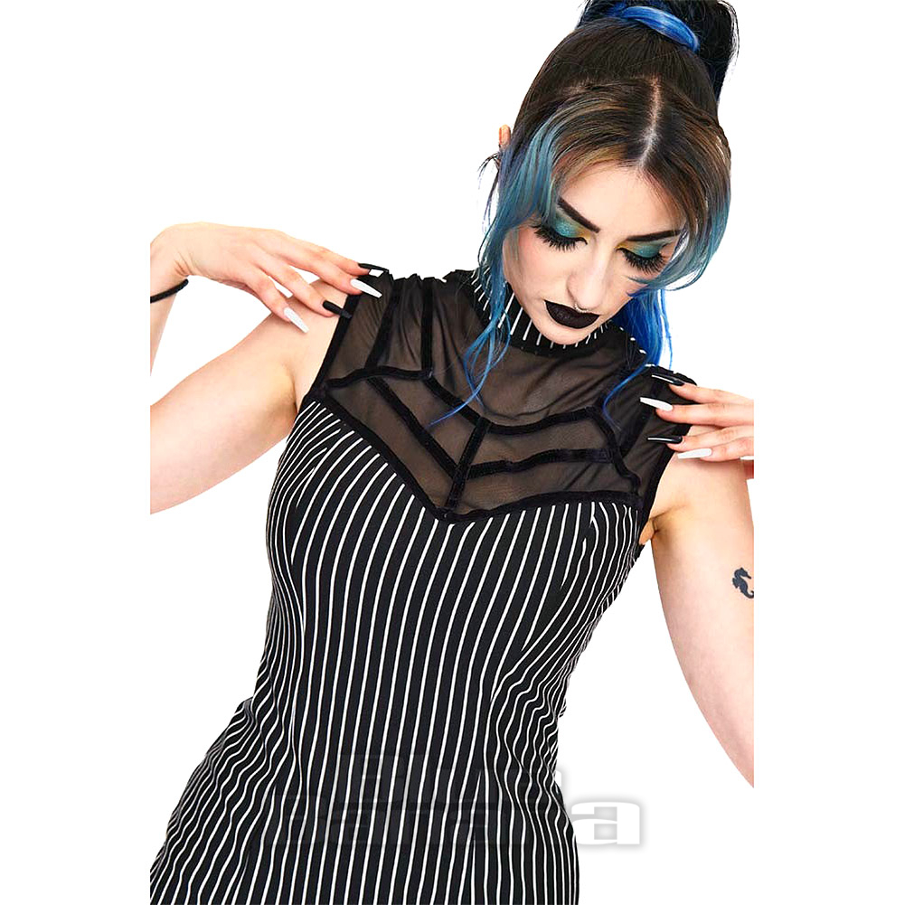 Jawbreaker Pinstripe Spider Web Dress | Gothic Mini Dresses