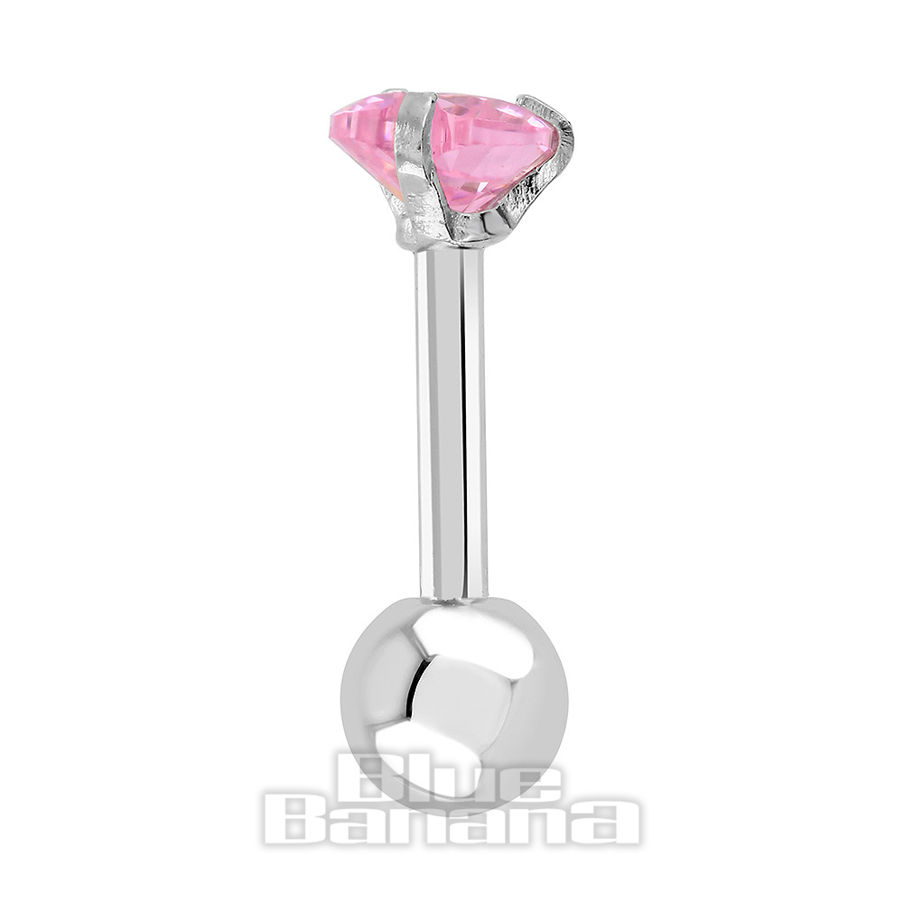 Surgical Steel Rose Pink Heart Gem Tragus Bar, Piercing Jewellery