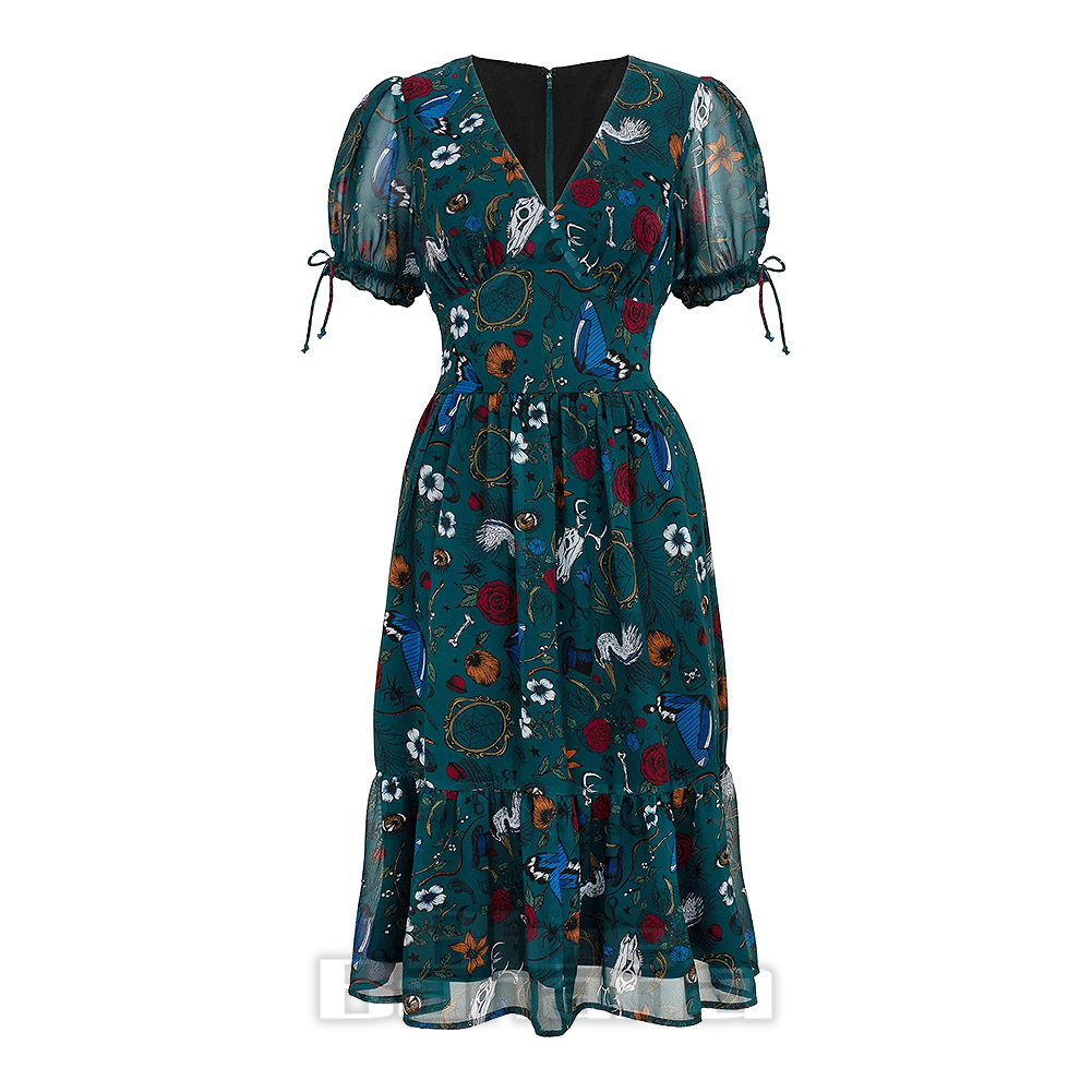 Hell Bunny Sianna Teal Blue Chiffon Midi Dress | Alternative Dress