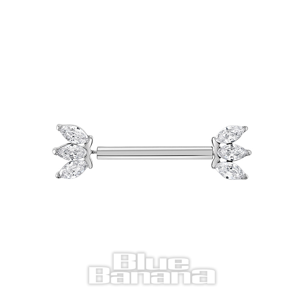 Blue Banana 1.6 X 14Mm Cubic Zirconia Flower Nipple Bar (Silver)| Body ...