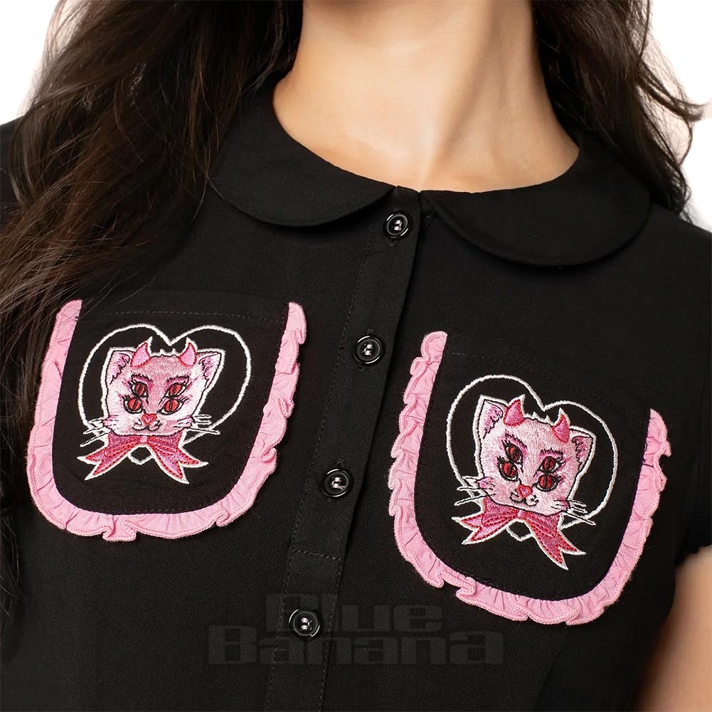 Hell Bunny Not Into You Knee-Length Dress (Black/Pink) | Blue Banana