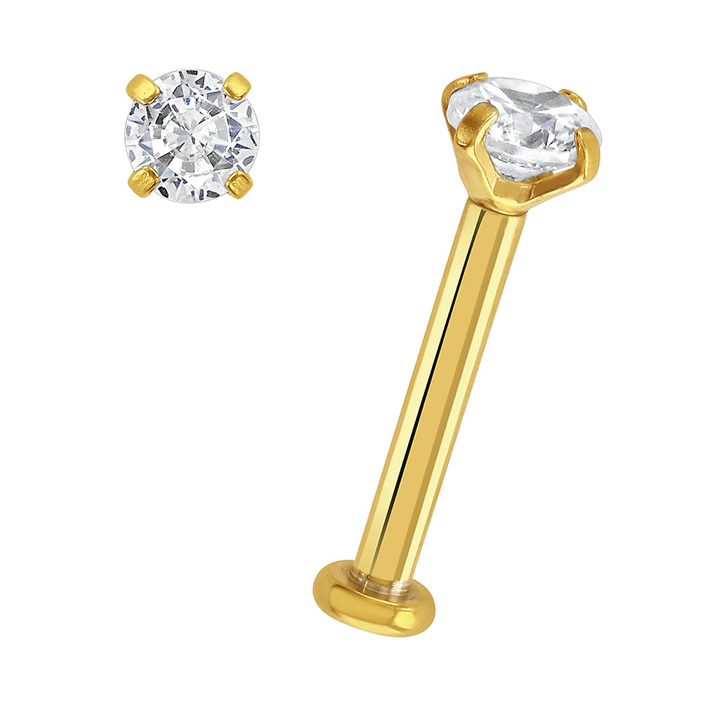 Plasma Gold 1.2 x 8mm Round 3mm Crystal Labret | Ear & Lip Jewellery