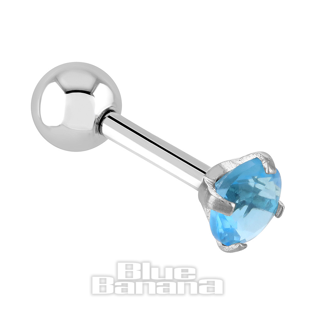 Surgical Steel Aqua Gem Gem Tragus Bar, Piercing Cartilage Jewellery