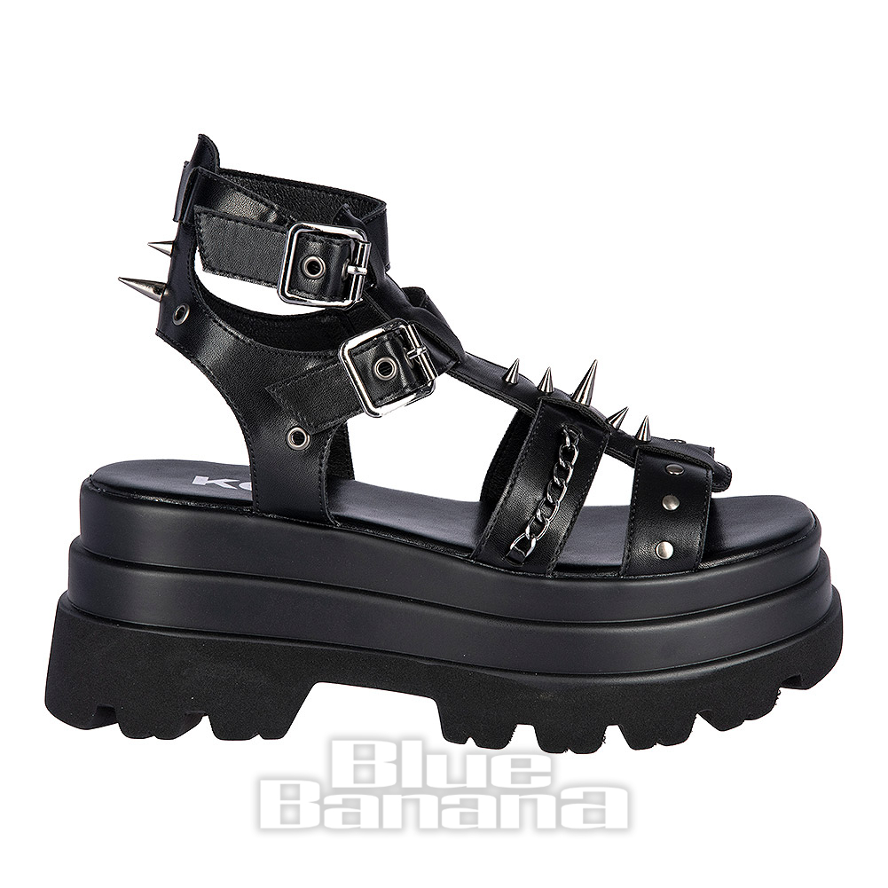Koi Divine Destruction Chunky Spiked Black Sandals | Gothic Shoes