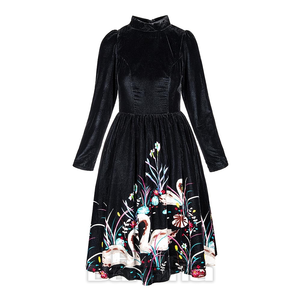 Bleeding Heart Velvet Swan Midi Dress | Vintage Fashion