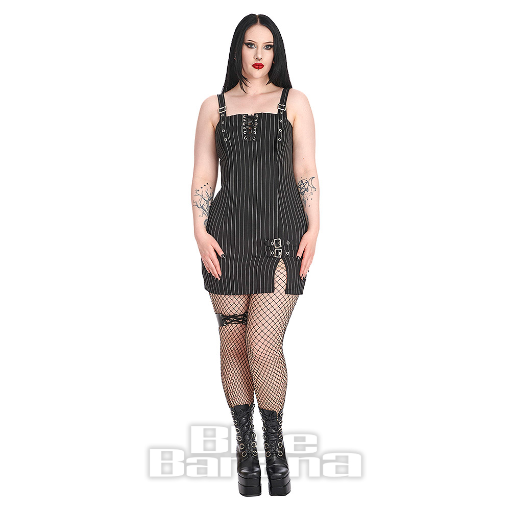Banned Pinstripe Buckle Mini Dress | Gothic Dresses