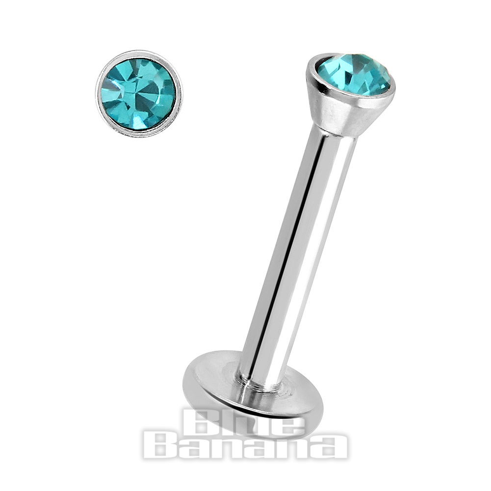 Blue Banana Titanium 1.2mm Internally Threaded Zircon Jewelled Labret