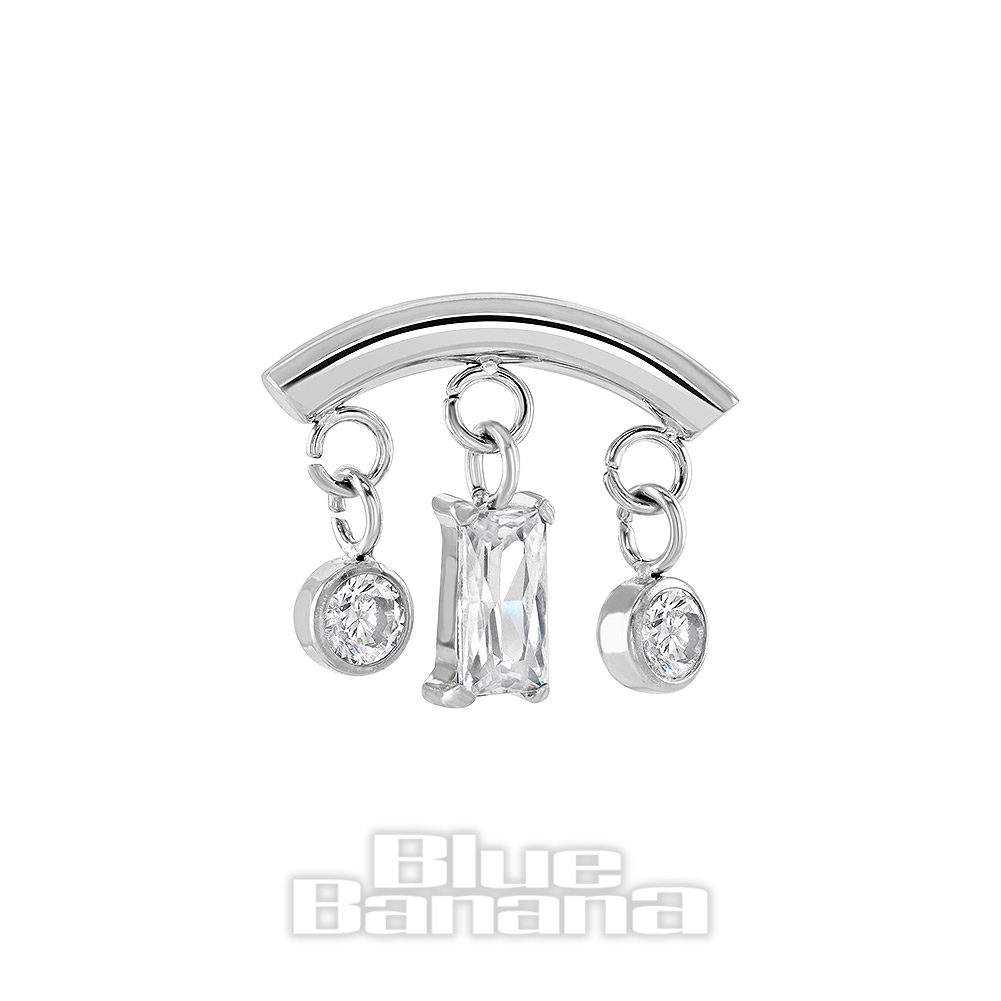 Blue Banana Polished Titanium 1.2 X 8Mm Bar Triple Drop Gem Threadless ...