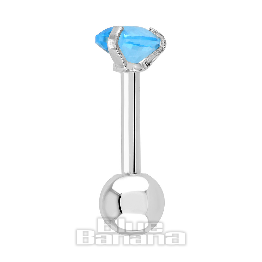 Surgical Steel Aqua Heart Gem Tragus Bar, Piercing Cartilage Jewellery