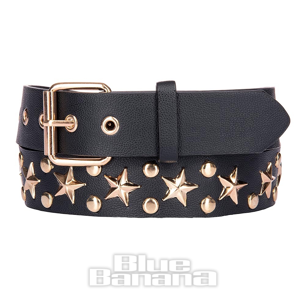 Blue Banana Studs & Stars Belt | Black/Rose Gold Gothic Belt