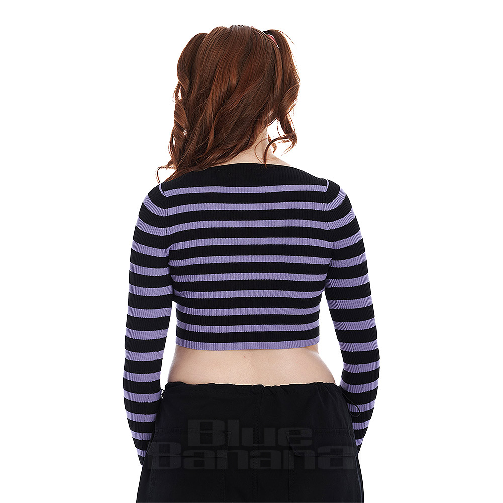 Banned Frances Lilac Black Striped Jumper | Stripey Top