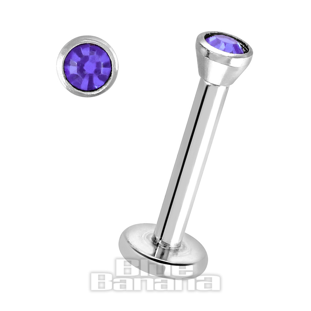 Blue Banana Polished Surgical Steel 1.2mm Amethyst Jewelled Labret