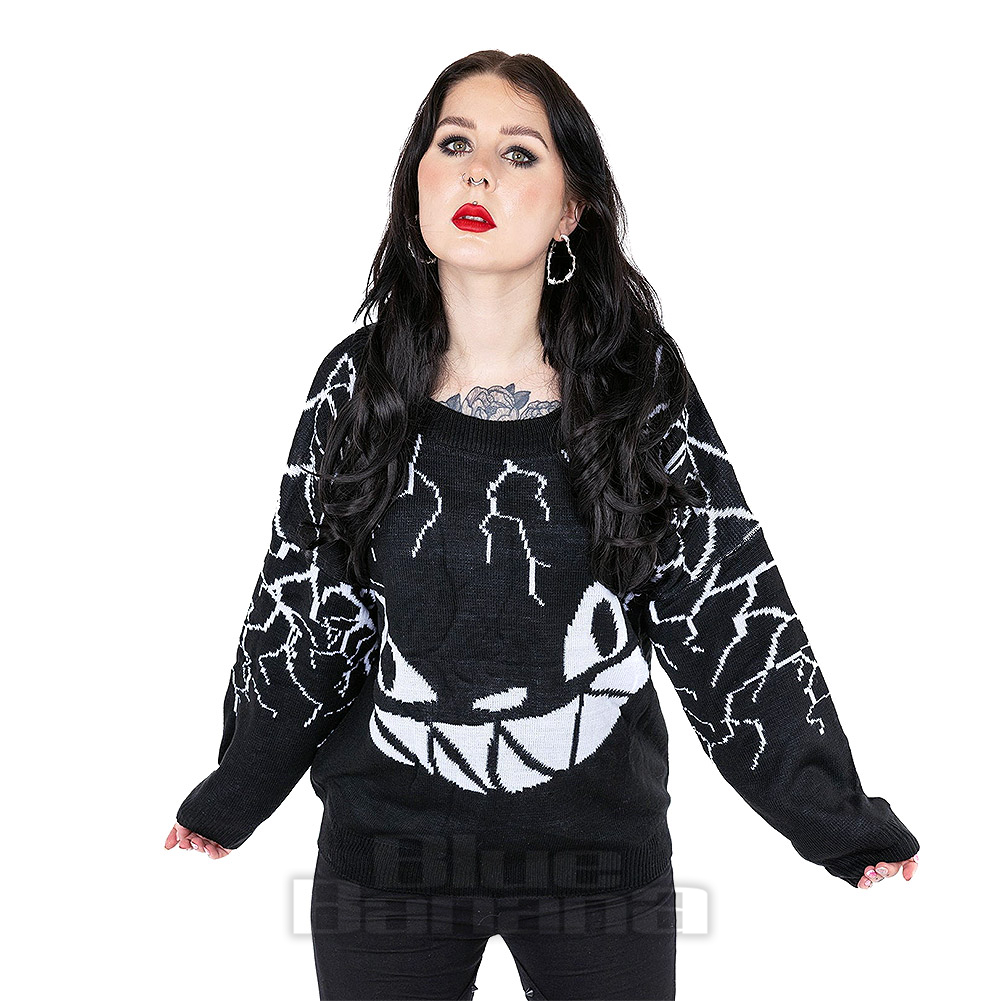 Heartless Sinister Grin Jumper | Black Gothic Sweater Fashion