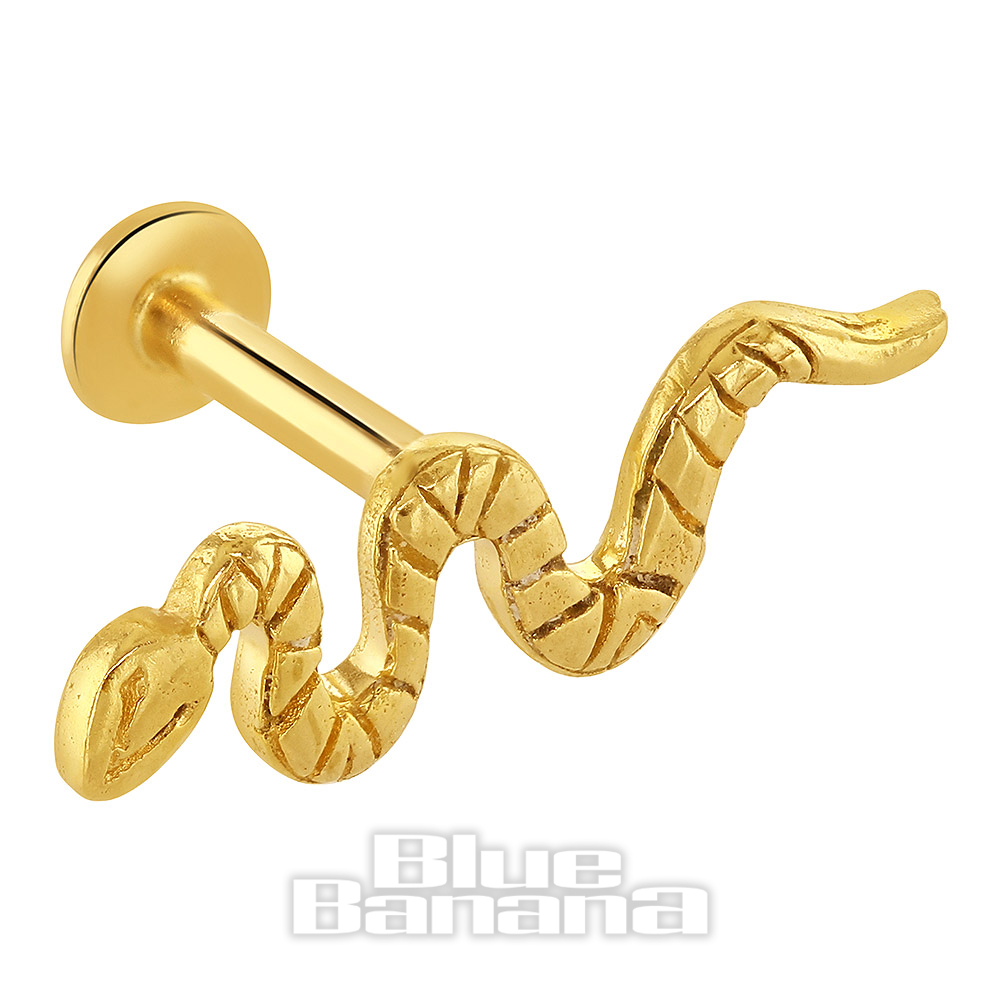 Embossed Snake 9 ct Gold 1.2 x 6mm Labret | Piercing Jewellery