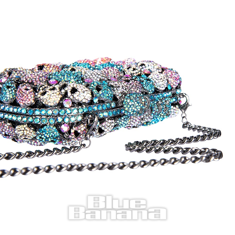 Blue Banana Multicoloured Crystal Encrusted Skulls Handbag | Gothic ...