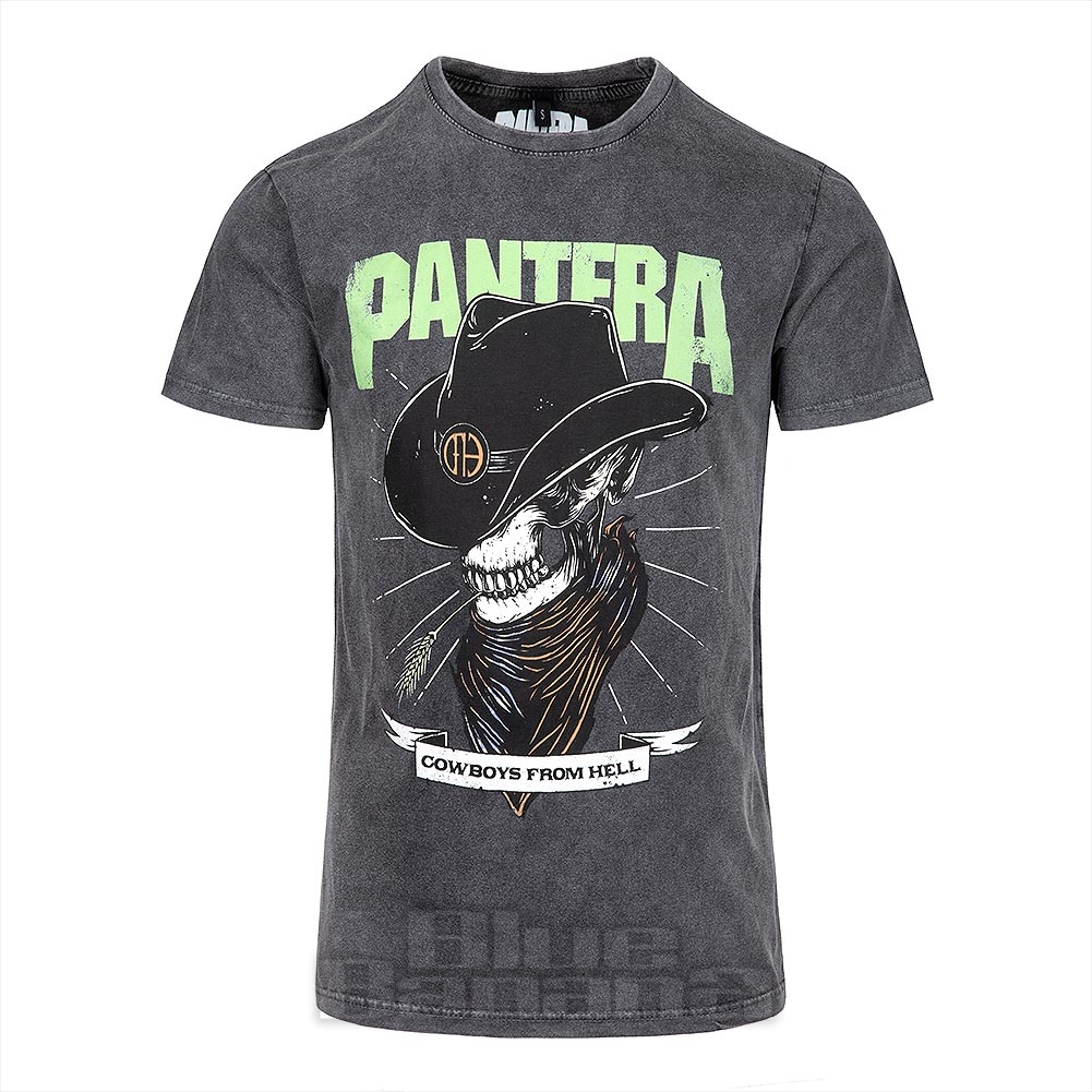 Official Pantera Skeleton Cowboy Stone Wash T-Shirt (Black) | Blue Banana