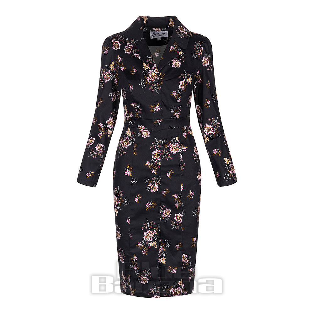 Bleeding Heart Pink Flower Long Sleeve Pencil Dress | Vintage Clothing