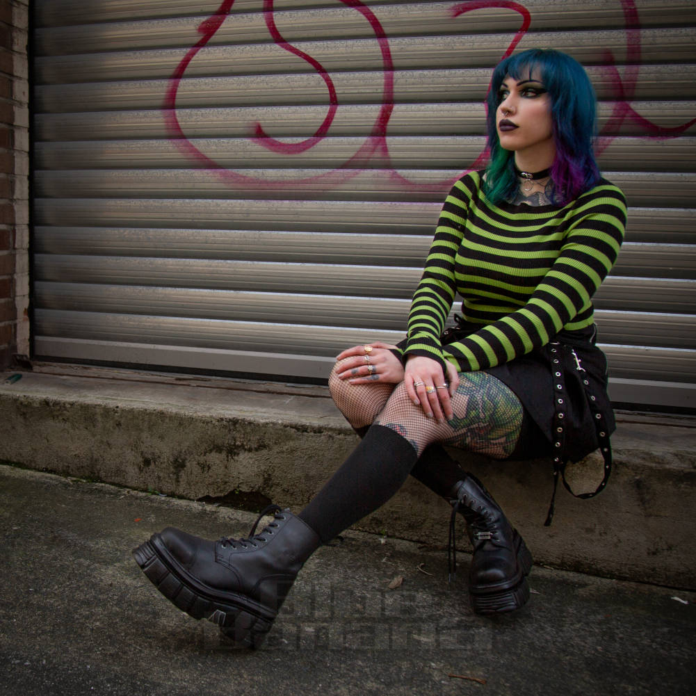 Banned Frances Green Black Striped Jumper | Stripey Top