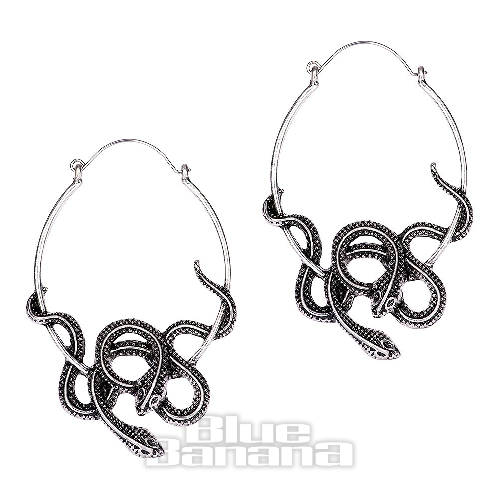 Blue Banana Antique Snakes Plug Hoops (Silver) | Blue Banana