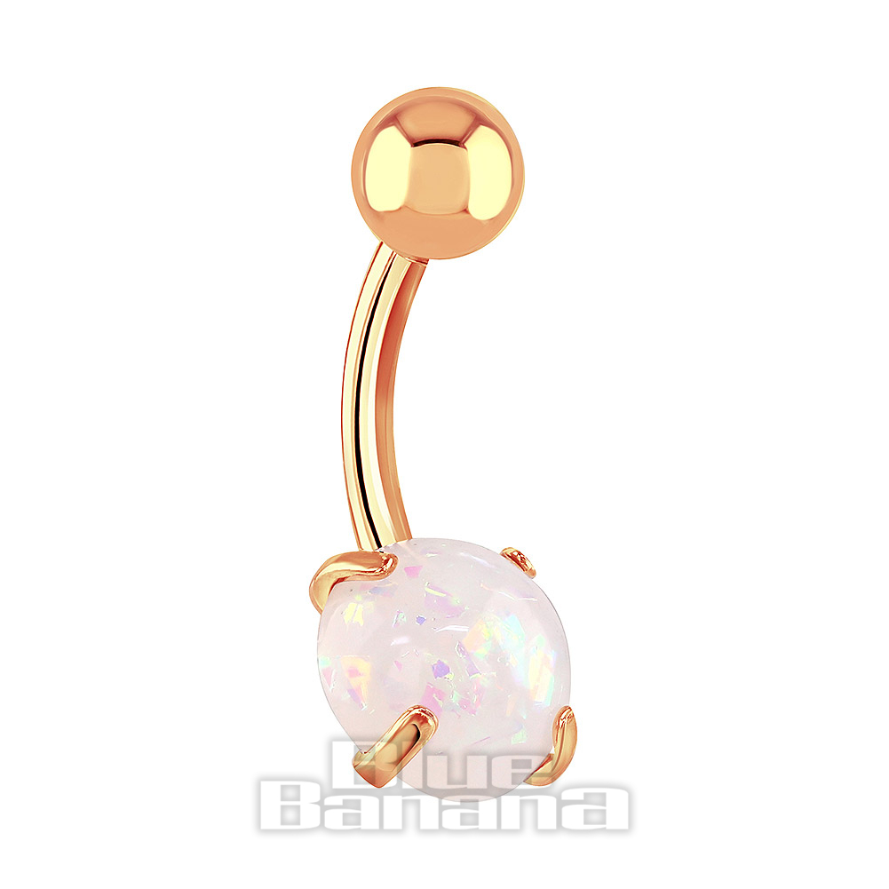 Opal White Navel Bar | Belly Bar Piercing Jewellery