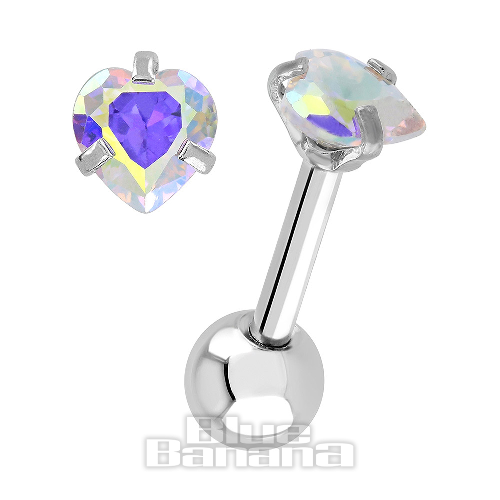 Aurora Borealis Heart Gem Tragus Bar, Piercing Cartilage Jewellery